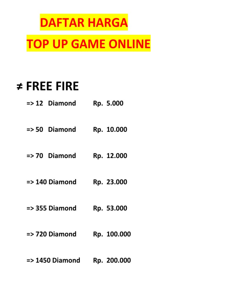 Daftar Harga Top Up Game Online: Free Fire | PDF