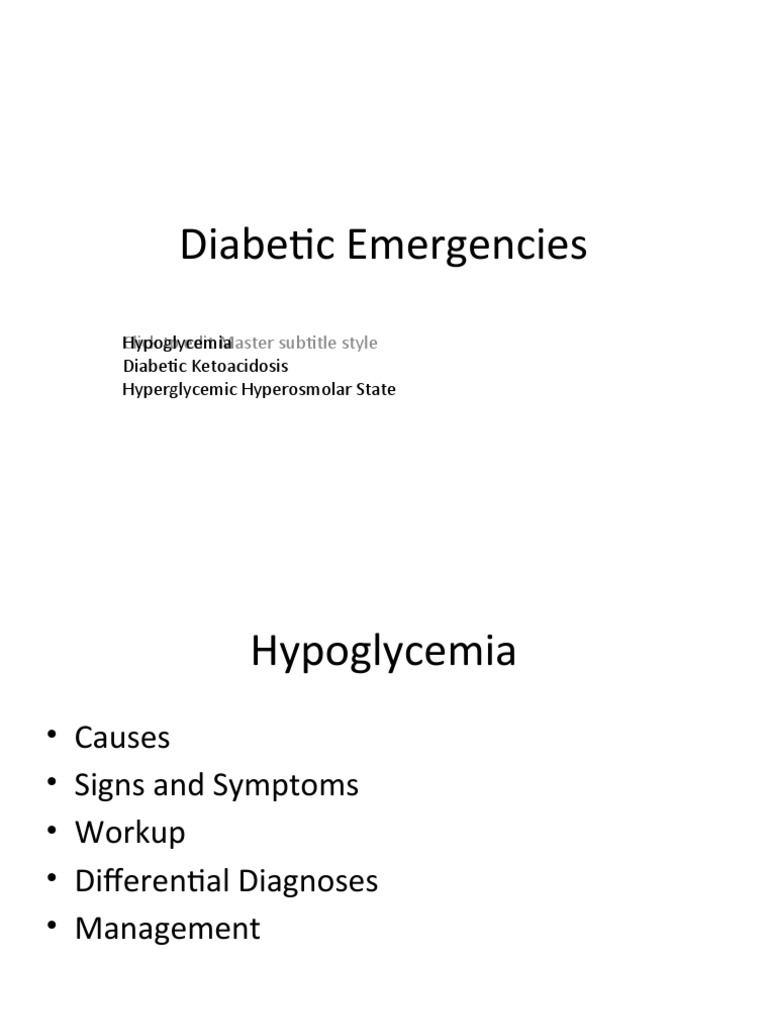 Diabetic Emergencies: Click To Edit Master Subtitle Style | PDF ...