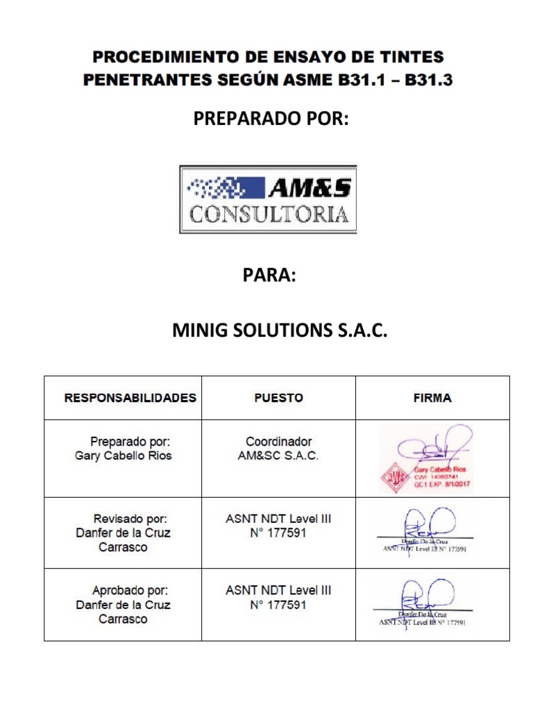 Procedimiento de Ensayo de Tintas Penetrantes | PDF | Pruebas no ...