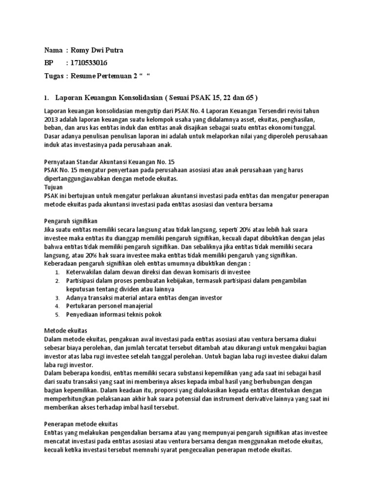 Laporan Keuangan Konsolidasian PSAK 110 | PDF