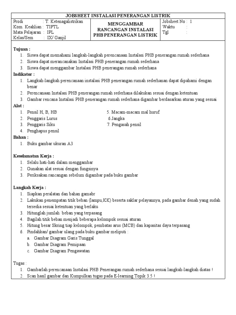 Jobsheet Instalasi Penerangan Listrik | PDF