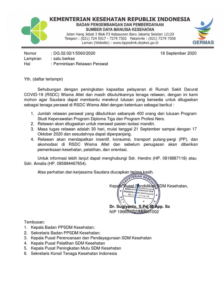 Surat Relawan Covid-19 Poltekkes Kemenkes Palembang | PDF