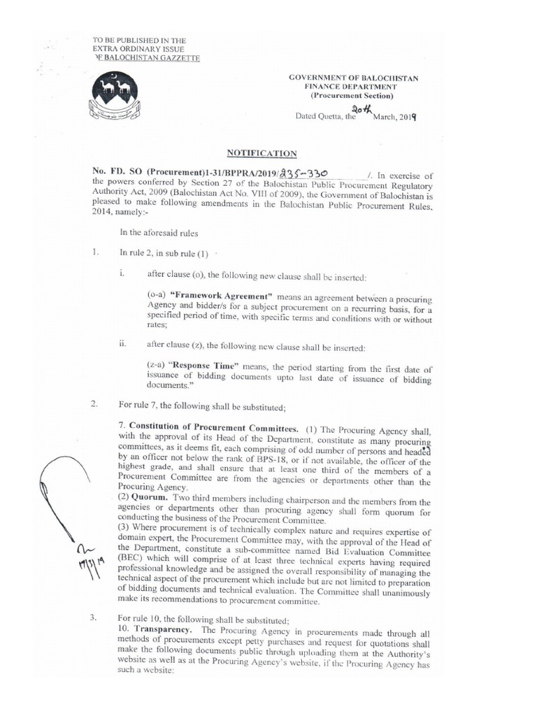 Amendmnts BPPRA Rules 2014 (March 2019) | PDF