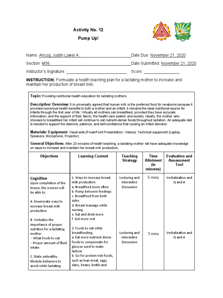 Nutri Lab - Lactation Health Teaching Plan | PDF | Breastfeeding ...