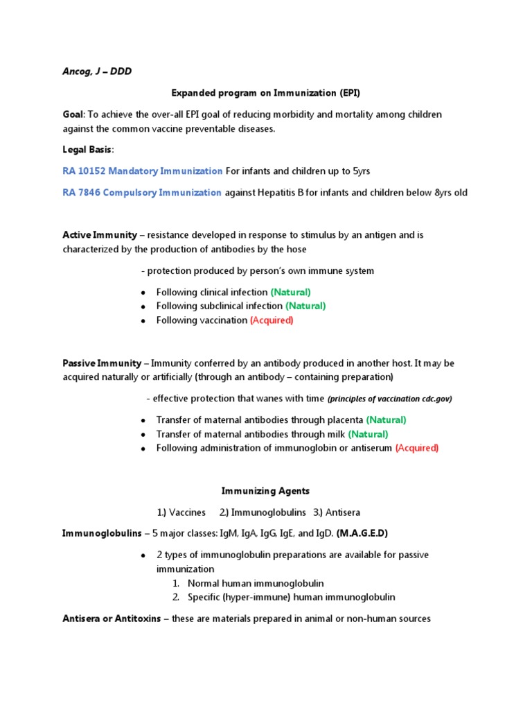 CHN Immunization Notes | PDF | Vaccines | Antibody