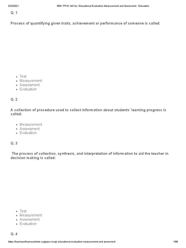 450+ PPSC MCQs - Educational Evaluation Measurement and Assesment ...