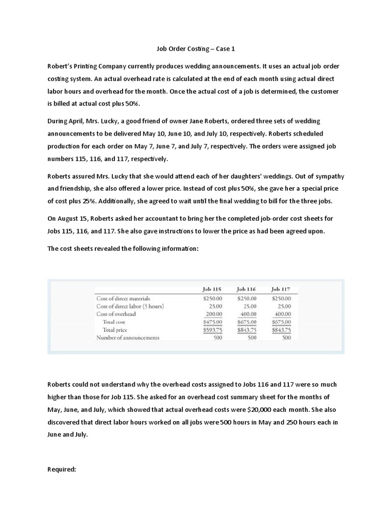 Job Order Costing Analysis for Weddings | PDF | Management Accounting ...