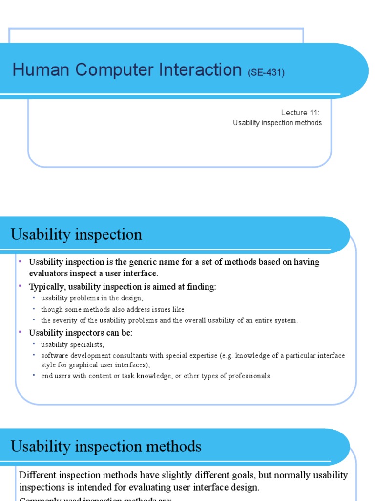 Human Computer Interaction: Usability Inspection Methods | PDF | Usability | Computing