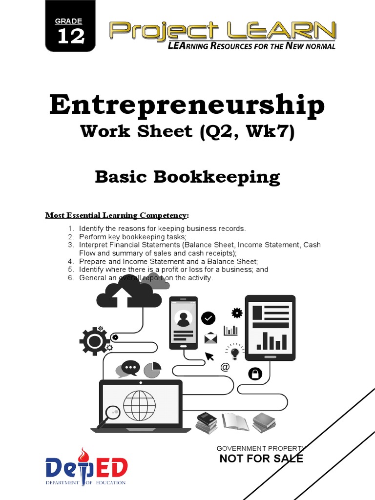 Entrepreneurship: Work Sheet (Q2, Wk7) Basic Bookkeeping | PDF | Debits ...