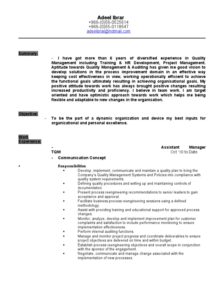 CV Adeel Ibrar | PDF | Quality Management System | Business Process
