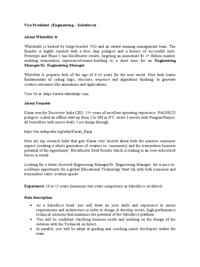 (Salesforce - Tech) Vice President - Engineering | PDF | Cloud ...