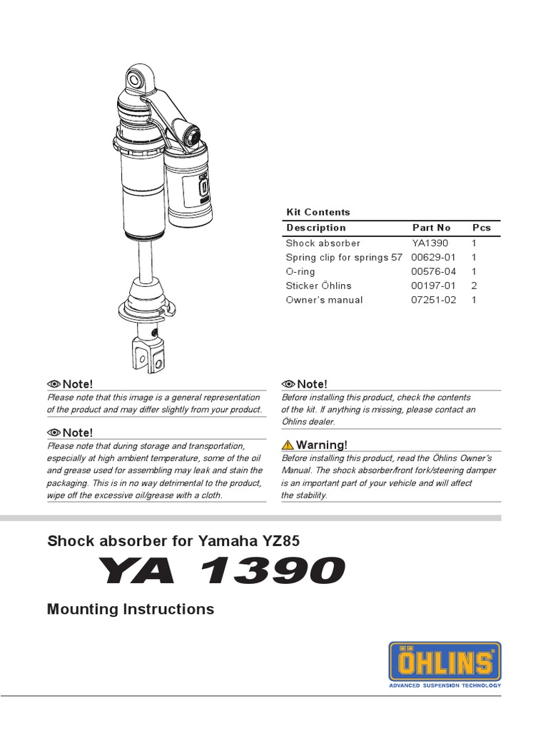 Shock Absorber For Yamaha YZ85: Note! Note! | PDF | Automotive Industry ...