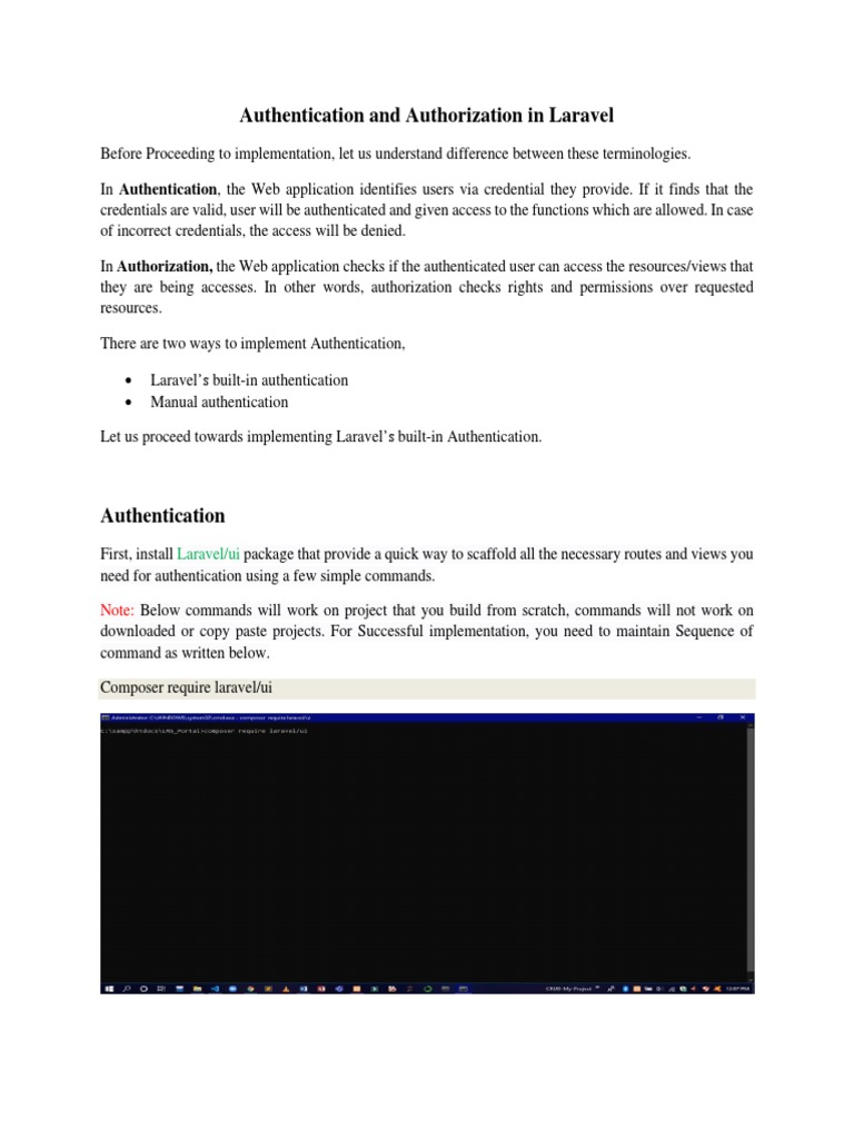 Authentication and Authorization in Laravel | PDF | Php | Web Application