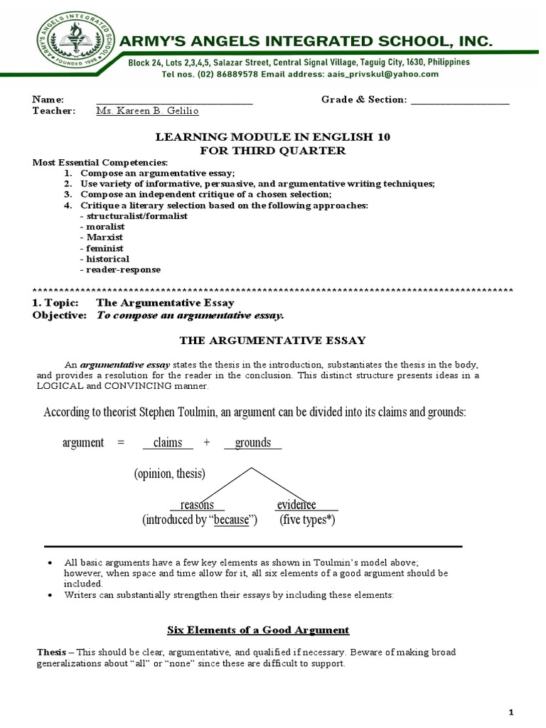 Learning Module in English 10 For Third Quarter: Ms. Kareen B. Gelilio ...