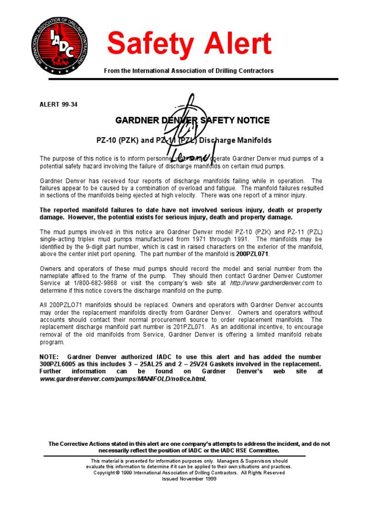 IADC Safety Alert Mud Pumps GD | PDF | Pump | Business