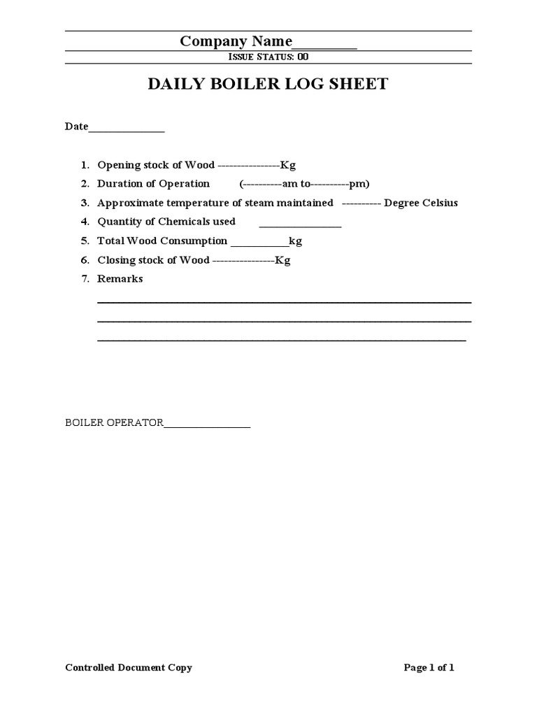 Daily Boiler Log Log Sheet | PDF