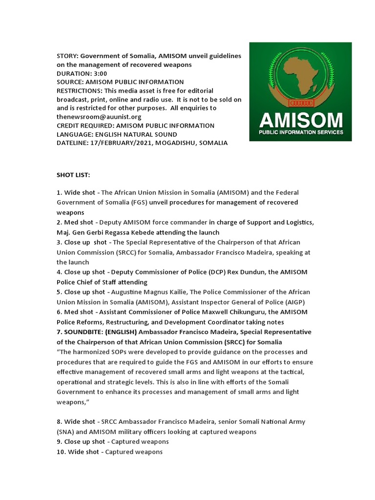 Government of Somalia, AMISOM Unveil Guidelines On The Management of ...