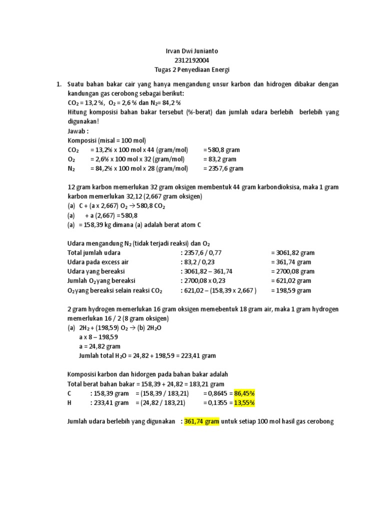 IRVAN DWI JUNIANTO - 2312192004 - Tugas 2 Penyedian Energi | PDF