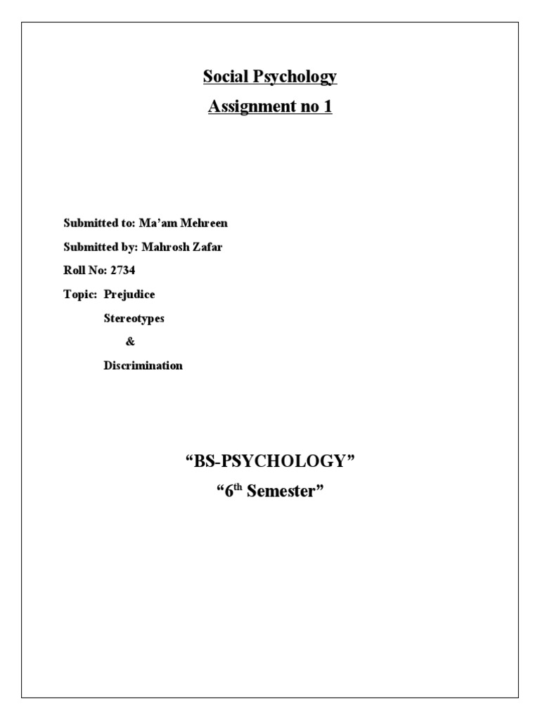 Social Psychology Assignment No 1 | PDF | Stereotypes | Prejudices