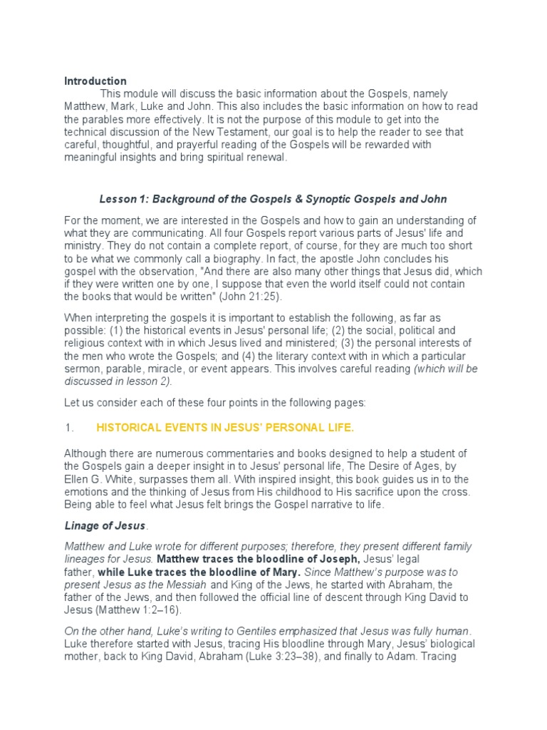 Understanding the Context and Content of the Gospels: An Overview of ...