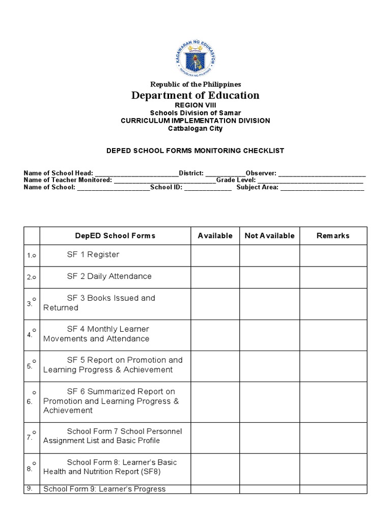 School Forms Monitoring Form | PDF | Education Theory | Pedagogy