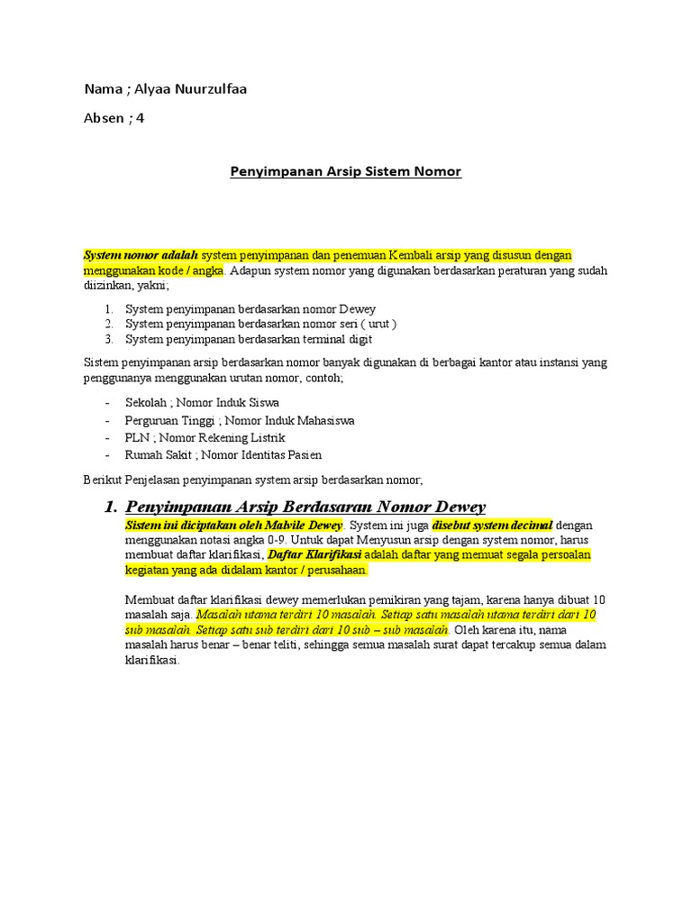 Sistem Penyimpanan Arsip Berdasarkan Nomor | PDF