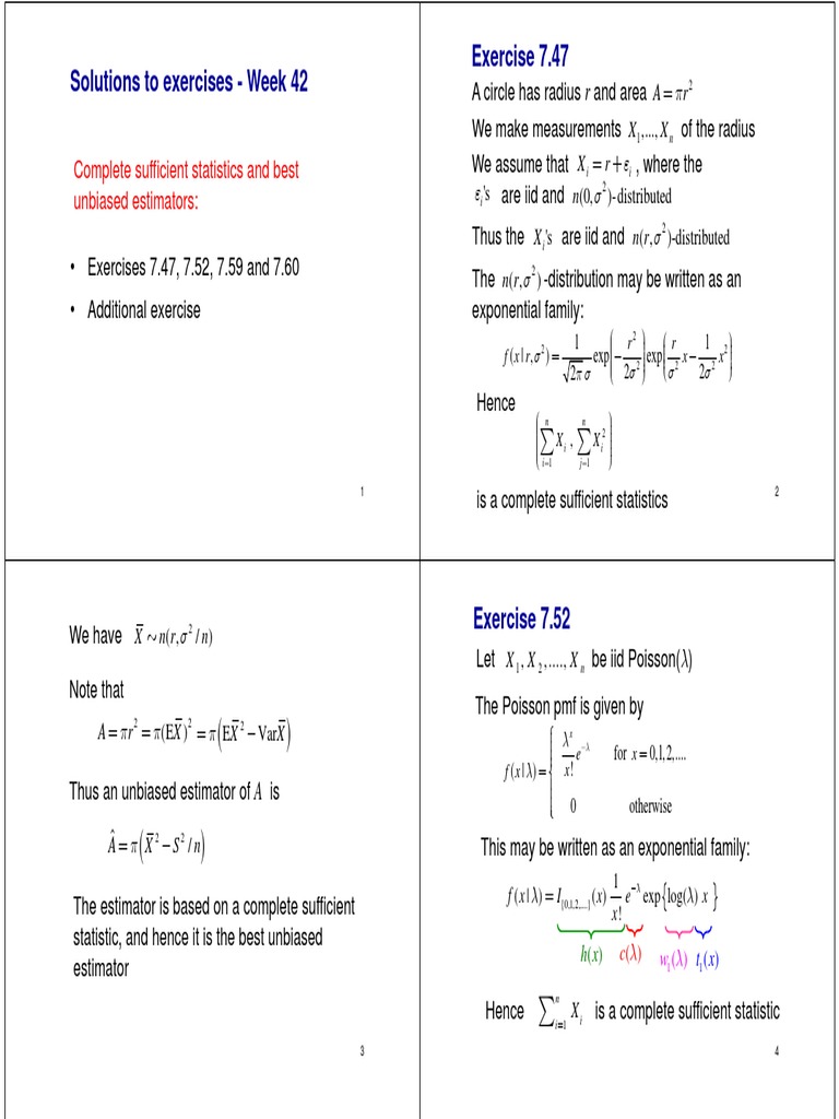 Solutions To Exercises - Week 42 Exercise 7.47: Complete Sufficient ...