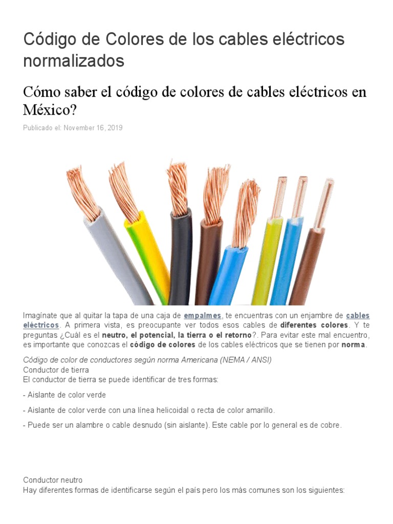 Código de Colores de Los Cables Eléctricos Normalizados | PDF ...