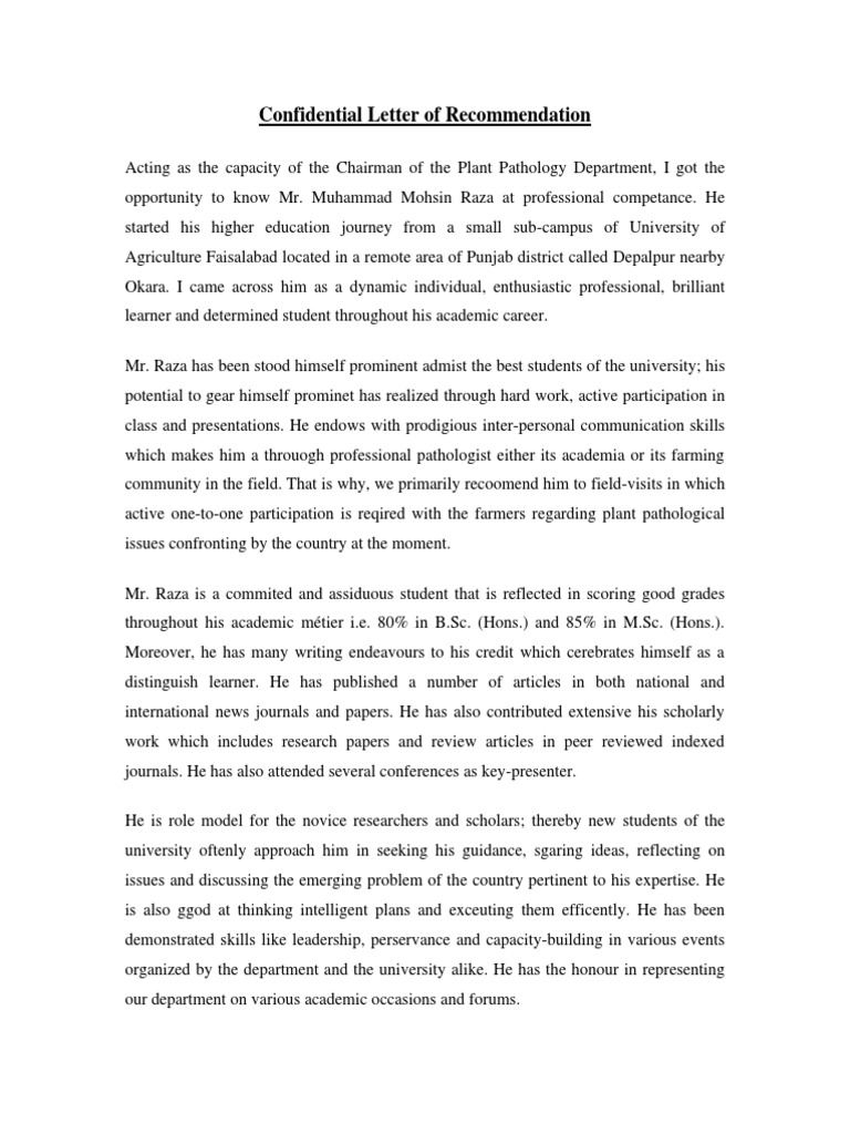 Recommendation Letter Sample | PDF | Scientific Method | Pathology