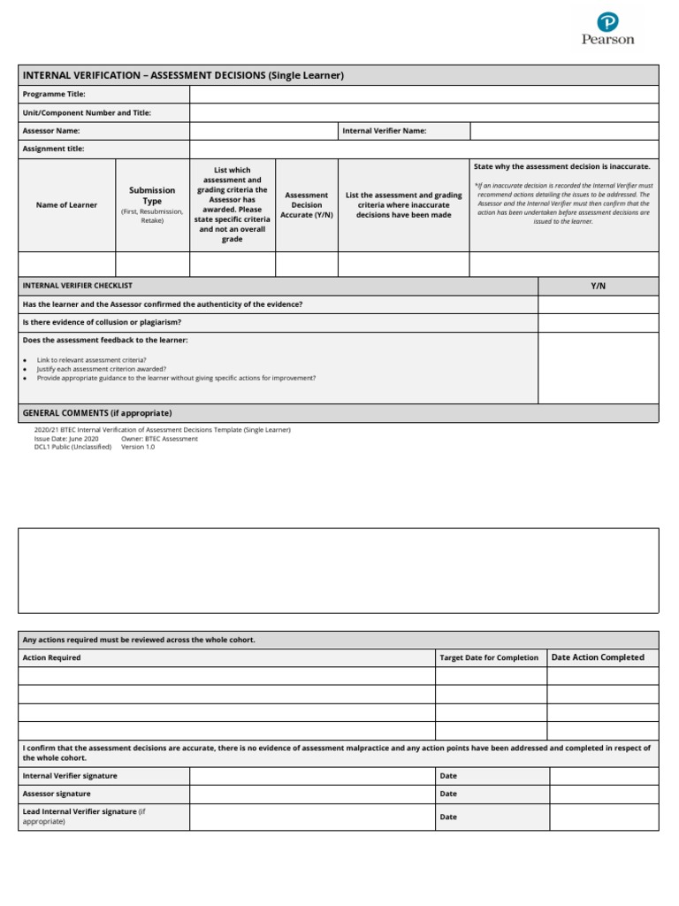 Internal Verification - Assessment Decisions (Single Learner ... Internal Verification - Assessment Decisions (Single Learner ...