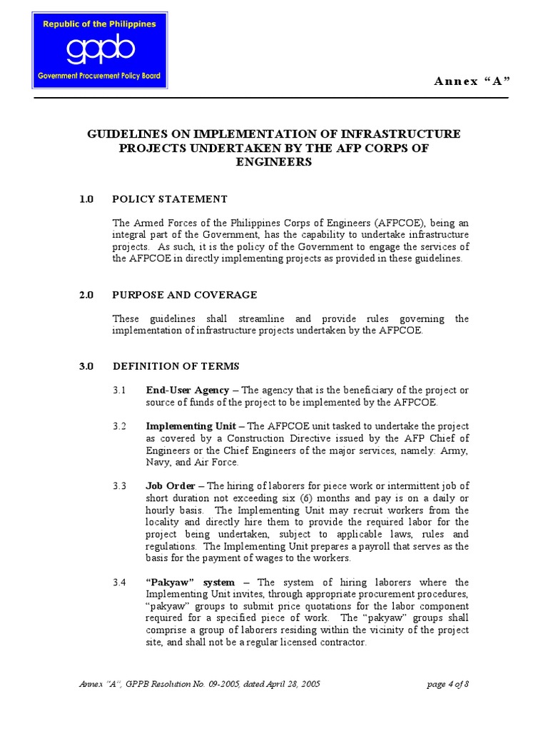 Implementation of Infrastructure Projects by AFP Corps of Engineers ...