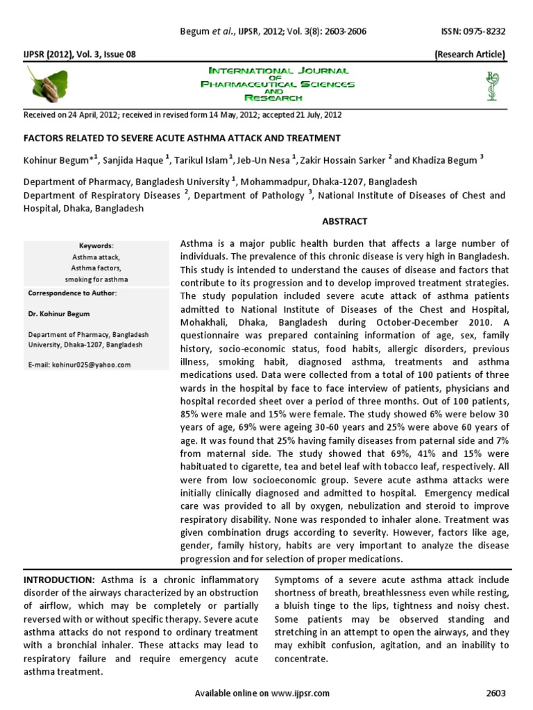 Factors Influencing Severe Asthma Attacks | PDF | Asthma | Clinical ...