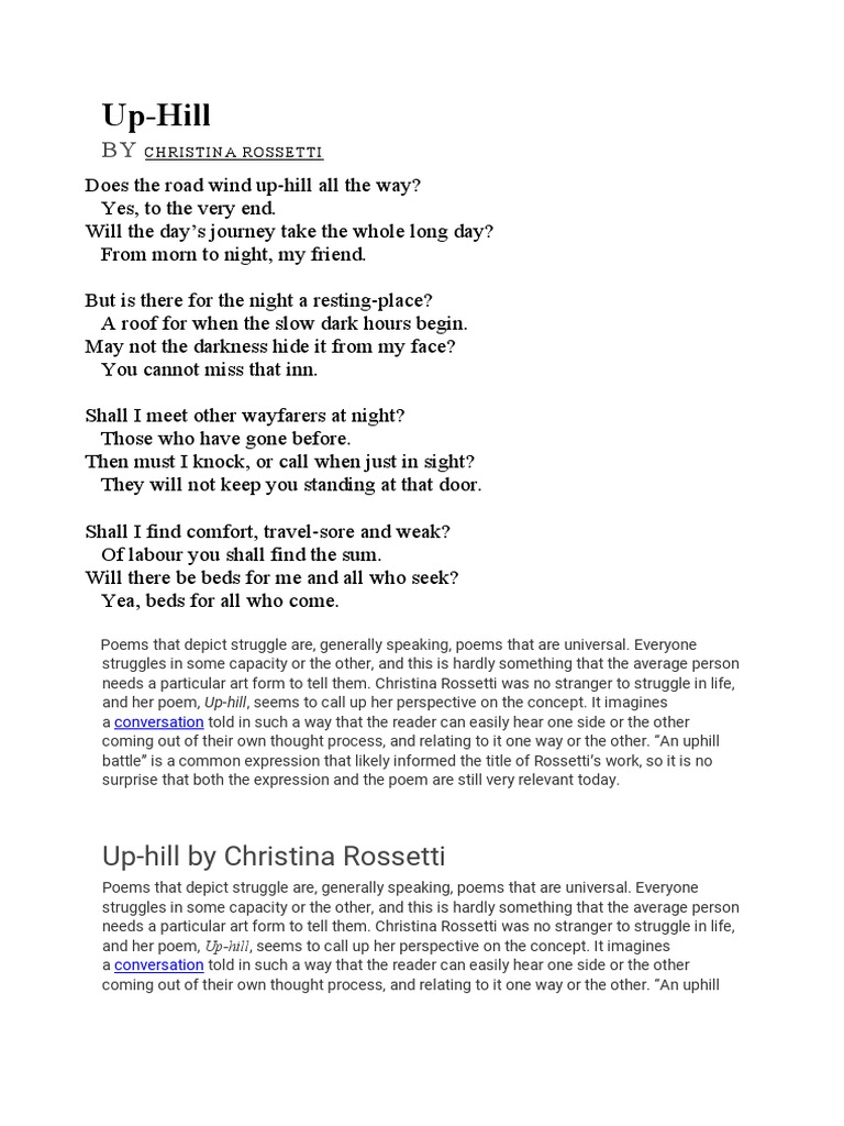 Up-Hill by Christina Rossetti | PDF | Rhyme | Poetry
