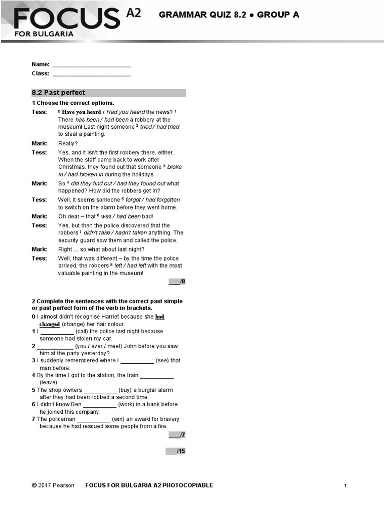 Grammar Quiz 8 2A | PDF