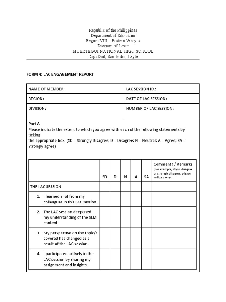 Form 4. LAC Engagement Report | PDF | Language Arts & Discipline
