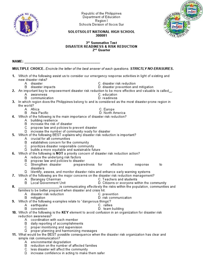 Understanding Disaster Risk Reduction: A Summative Test on Key Concepts ...