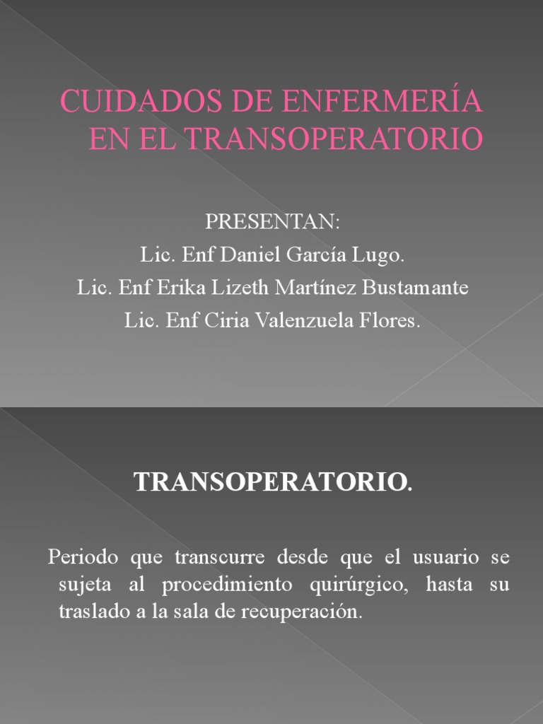 Cuidados de Enfermería Transoperatorios | PDF | Cirugía | Enfermería