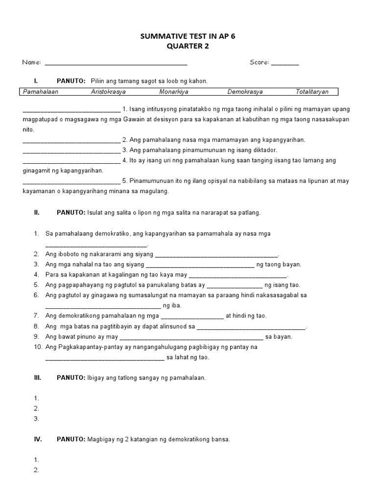 Summative Ap 6 Q2 | PDF