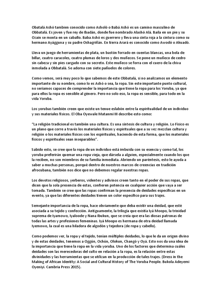 Obatala Ashó, Asholó o Babá Ashó | PDF | Religión y creencia