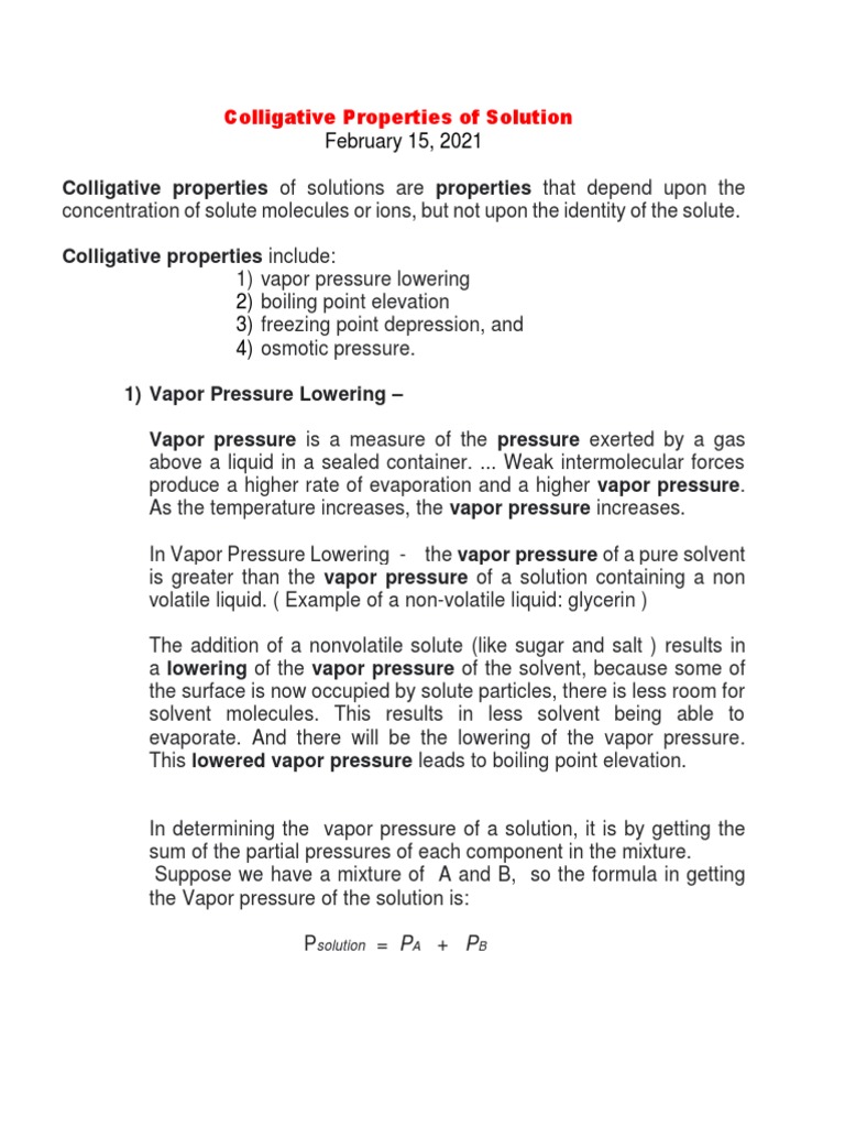 Colligative Properties of Solution | Download Free PDF | Chemical ...