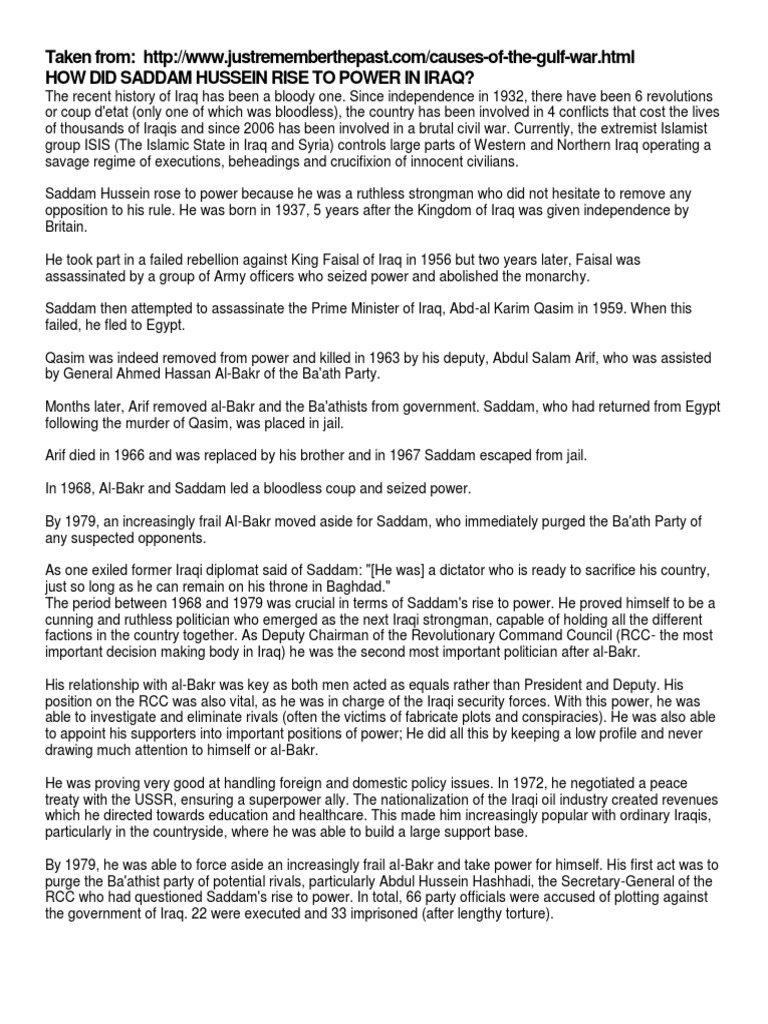 How Did Saddam Hussein Rise To Power in Iraq? | PDF | Saddam Hussein ...