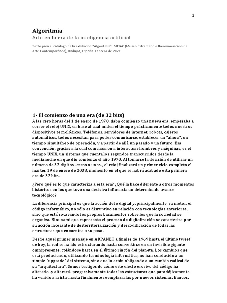 Algoritmia. Arte en La Era de La Inteligencia Artificial | PDF ...