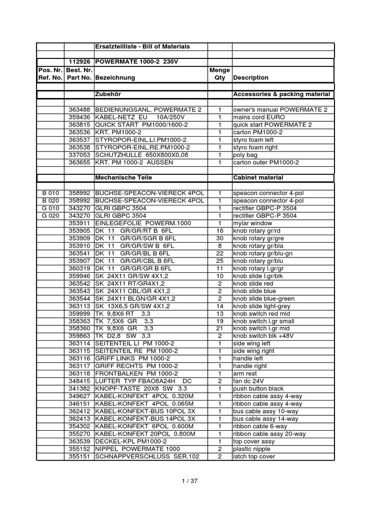 PM 1000 2 Bom | PDF | Electrical Equipment | Electrical Engineering