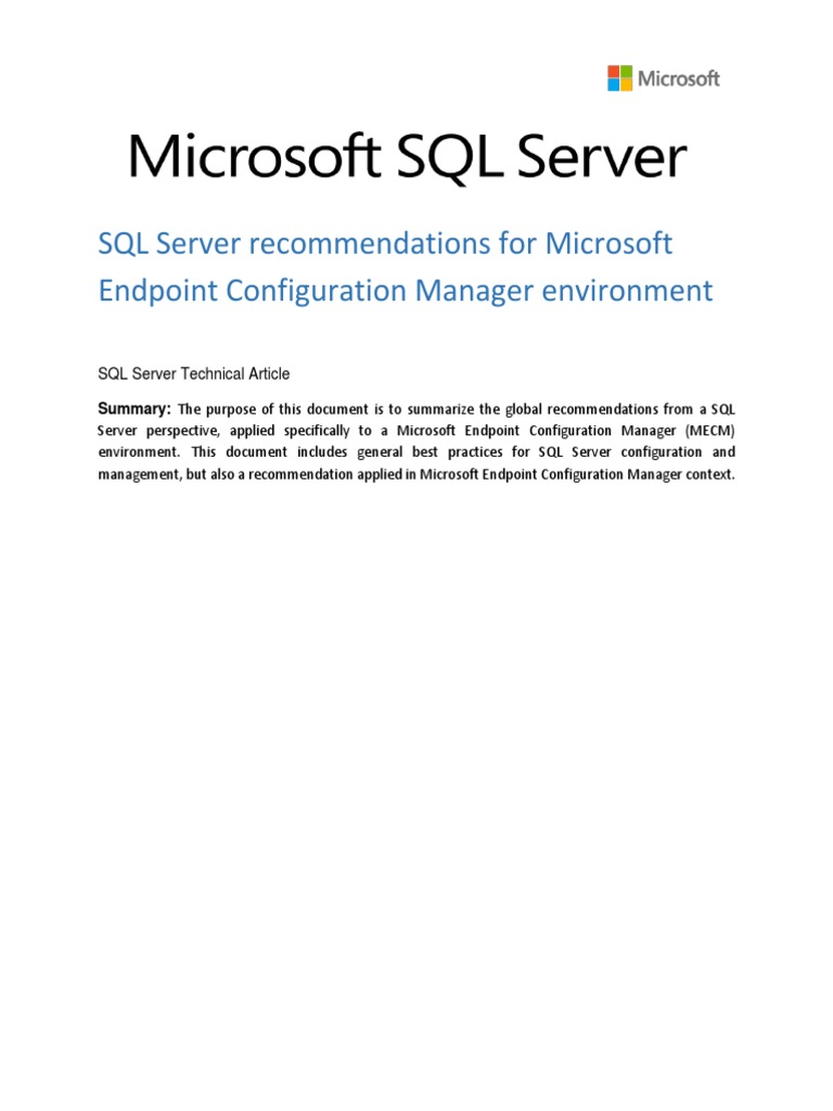 SQL Recommendations For MECM - White Paper v2.6 | PDF | Microsoft Sql ...