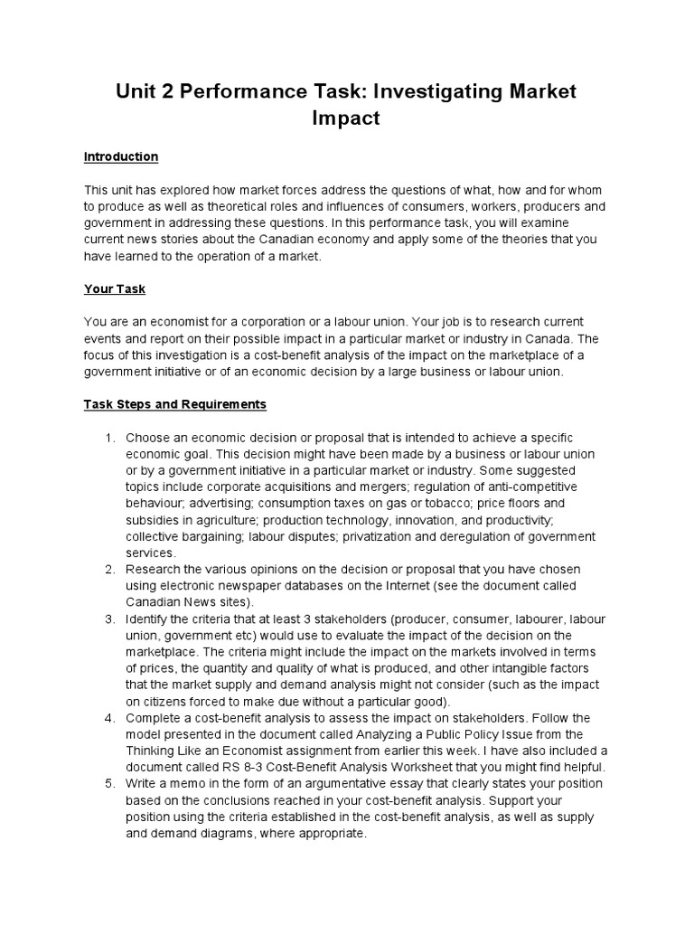 Unit 2 Performance Task - Investigating Market Impact | Download Free ... Unit 2 Performance Task - Investigating Market Impact | Download Free ...