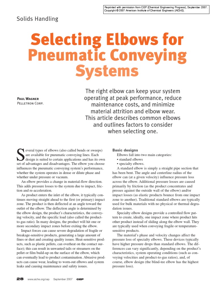 Selecting Elbows For Pneumatic Conveying Systems | PDF