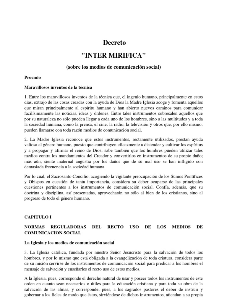 Inter Mirifica | PDF | Iglesia Católica | Moralidad