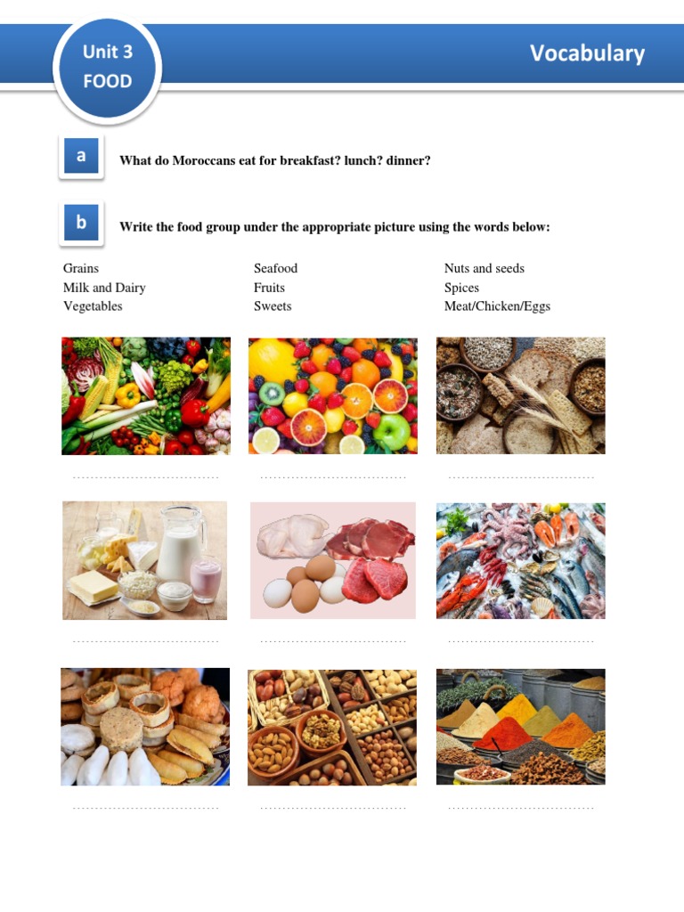 Vocabulary: Unit 3 Food | PDF | Foods | Food And Drink