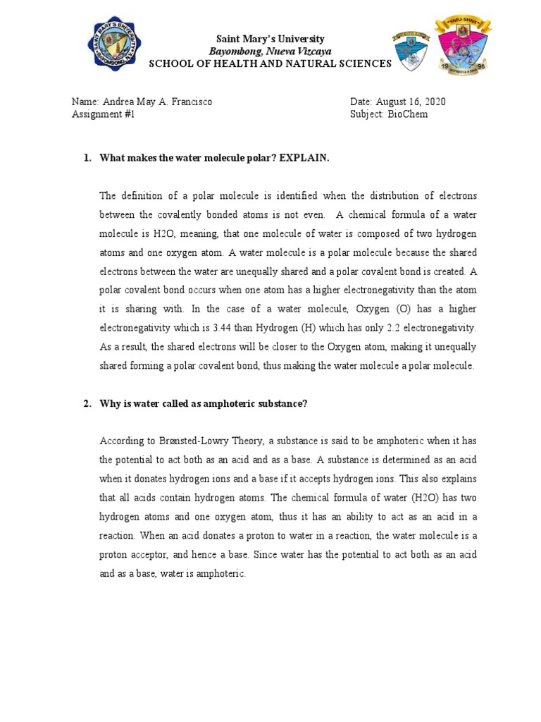 Assignment 1 (BioChem) | PDF