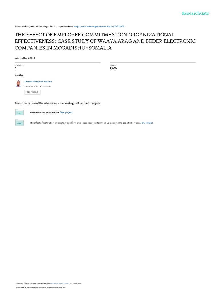 The Effect of Employee Commitment On Organizational Effectiveness: Case Study of Waaya Arag and ...